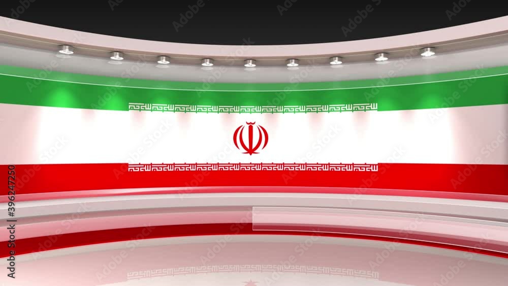 TV studio. Iran. Iranian flag studio. Iranian flag background. News ...