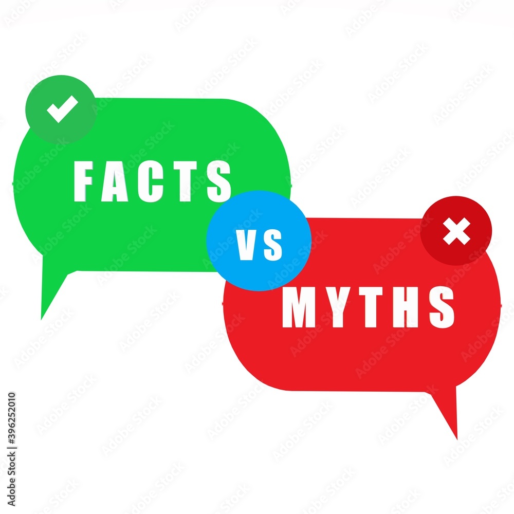 green and red bubbles with myths vs facts. concept of thorough fact ...