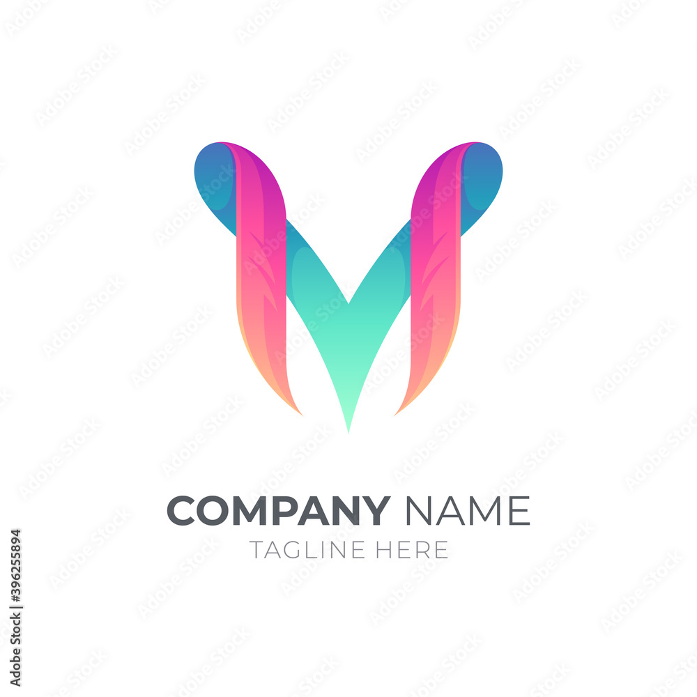 Letter M and letter V, MV, VM, modern 3d logo concept in gradient ...