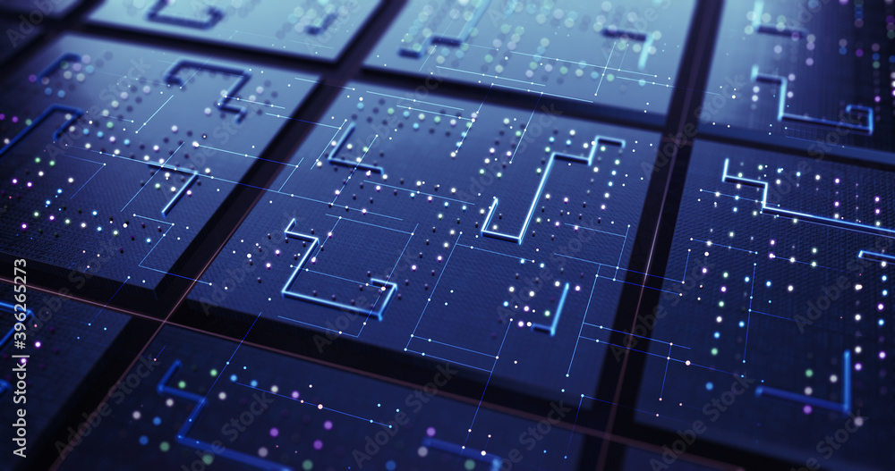 Circuit Board Pattern Close Up. CPU Data Processing. Artificial ...