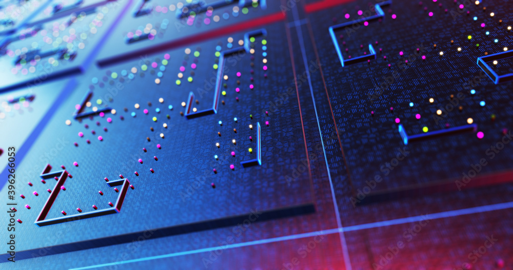 High Tech Electronic Circuit Board. Electrical Signals Flowing ...
