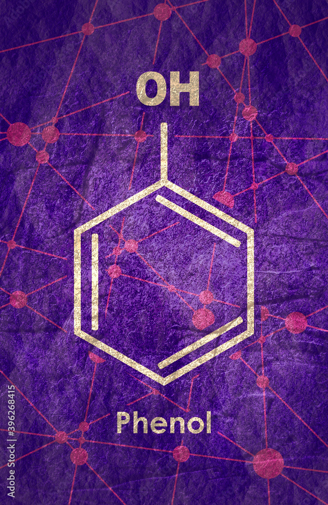 Phenol structural chemical formula. Lines and dots connected background ...