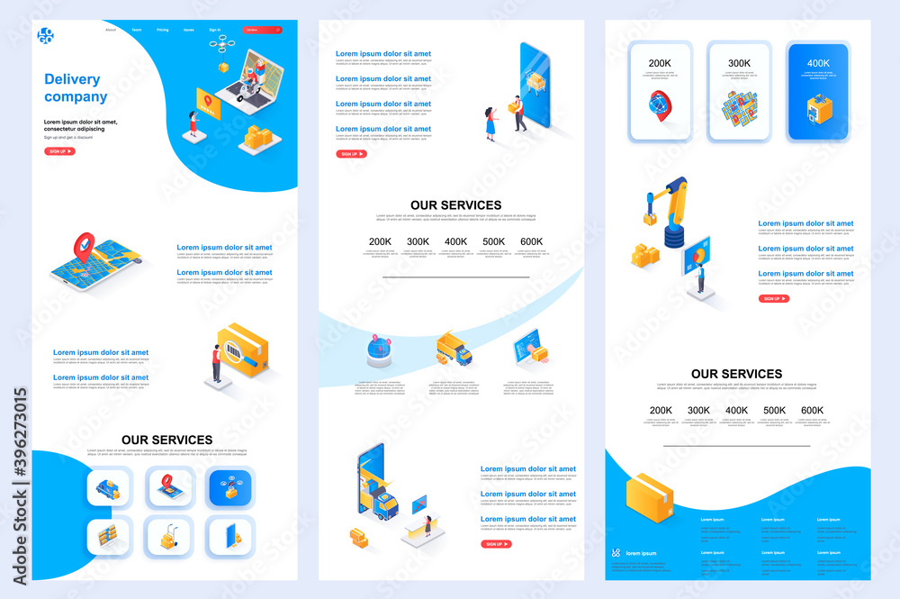Delivery company isometric landing page. Warehousing, logistics and ...