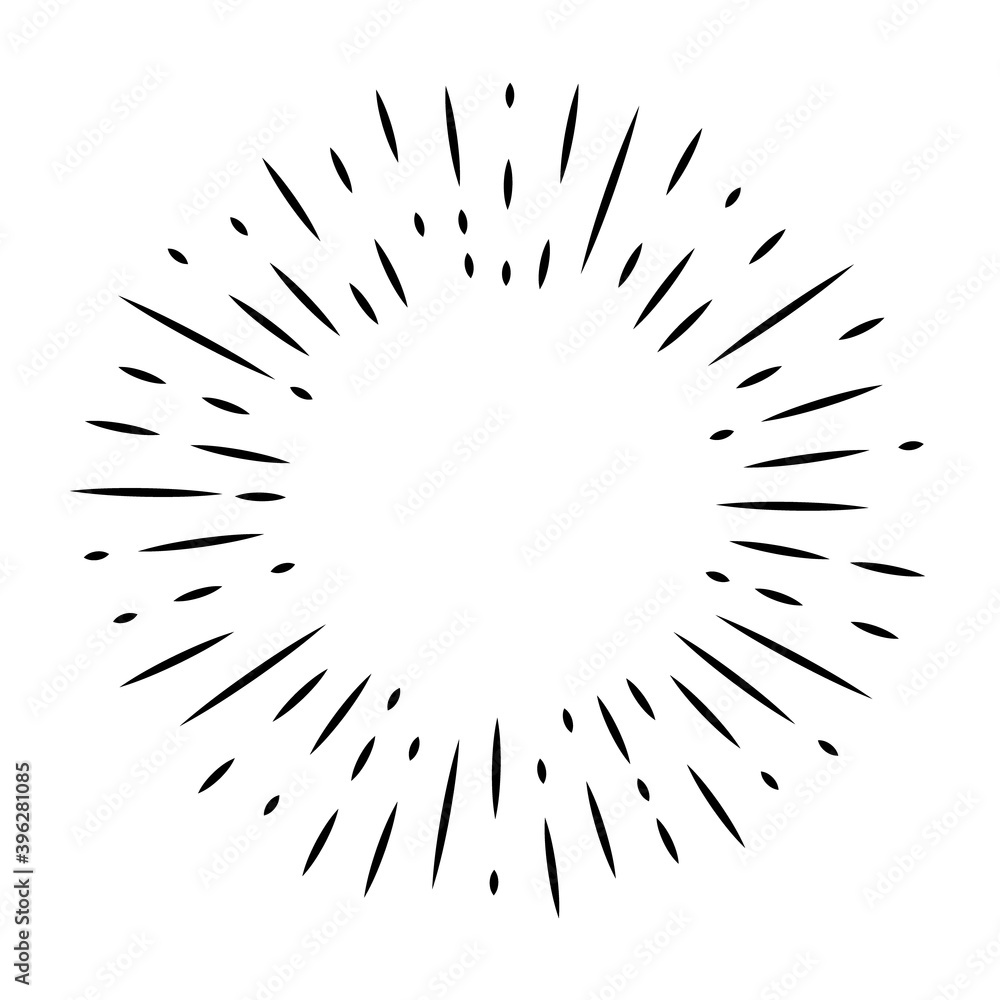 Radial line. Random rays. Circle black frame isolated on white ...