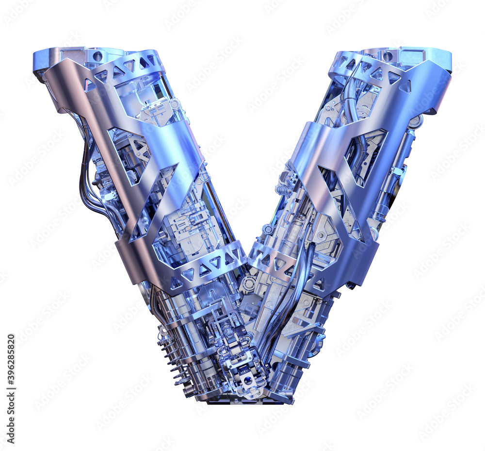 Letter V 3D sci-fi logo. Cyber technological abstract texture alphabet ...