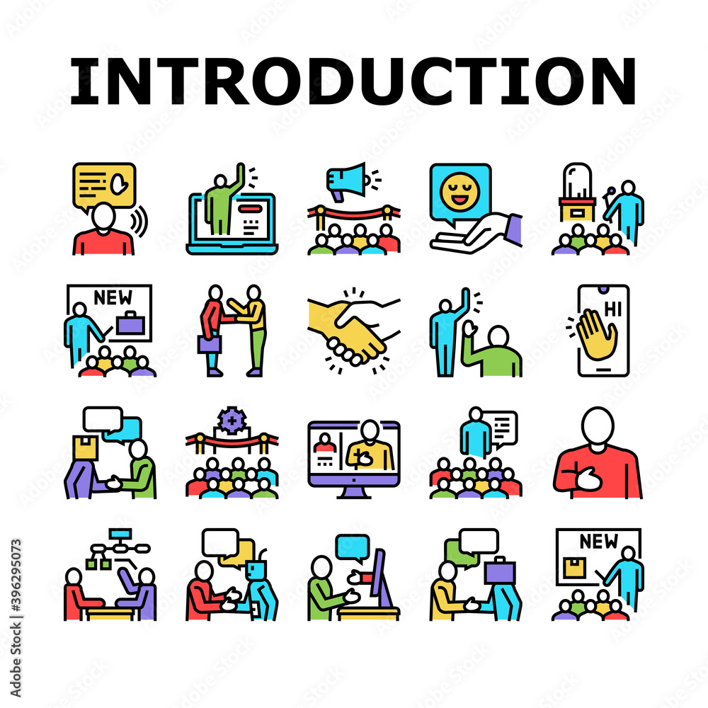 Obraz introduction Speech Collection Icons Set Vector. New Product And ... Obraz introduction Speech Collection Icons Set Vector. New Product And ...