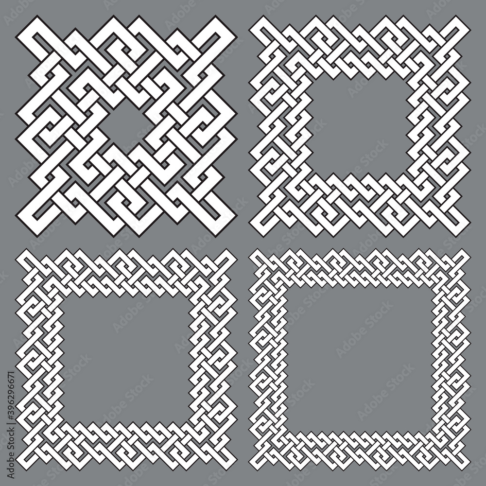 Set of square frames, rectangular patterns. 4 decorative elements for ...