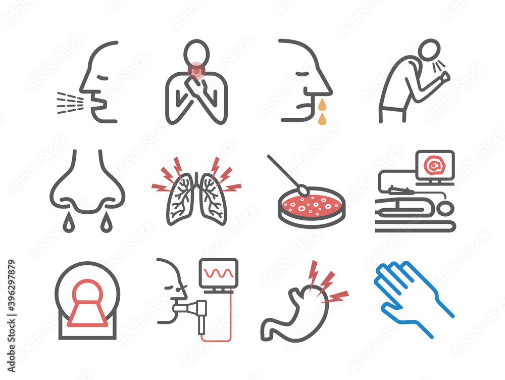 Cystic Fibrosis. Symptoms, Treatment. Line icons set. Vector signs for ...