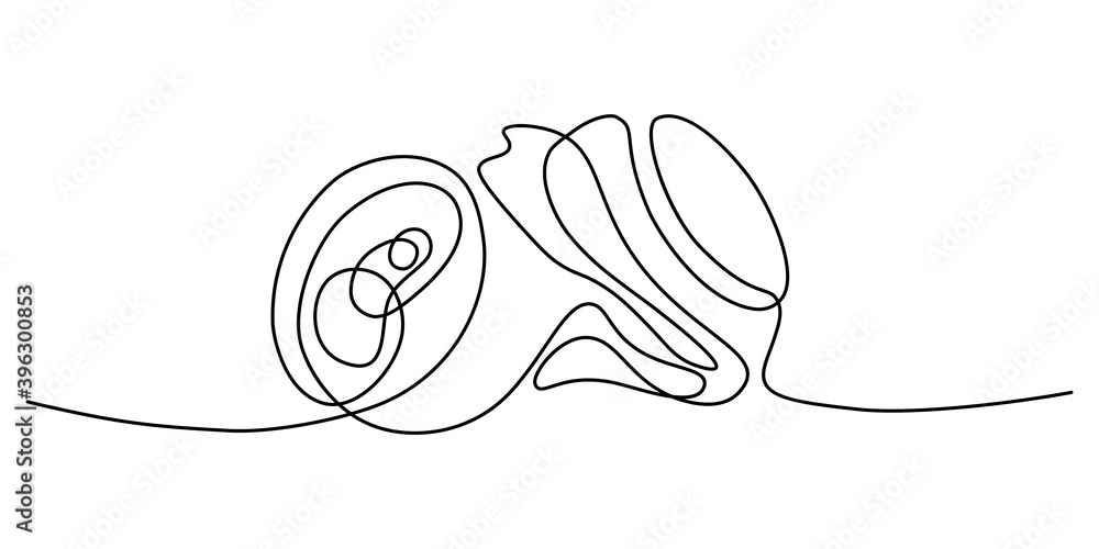 Used aluminum can in continuous line art drawing style. Metal drinking ...