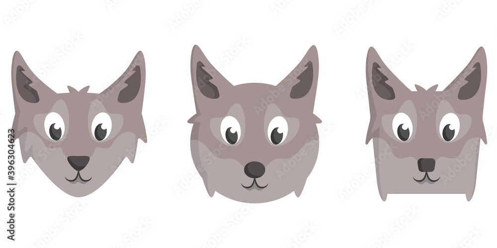 Set of cartoon wolves. Different shapes of animal faces. Stock Vector ...