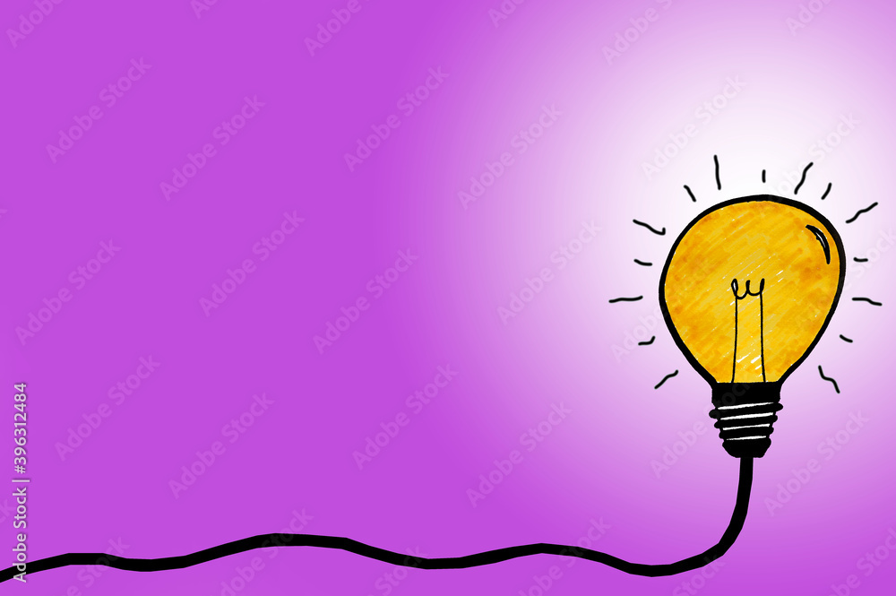 Glowing light bulb symbol on a purple background. Concept for creative ...