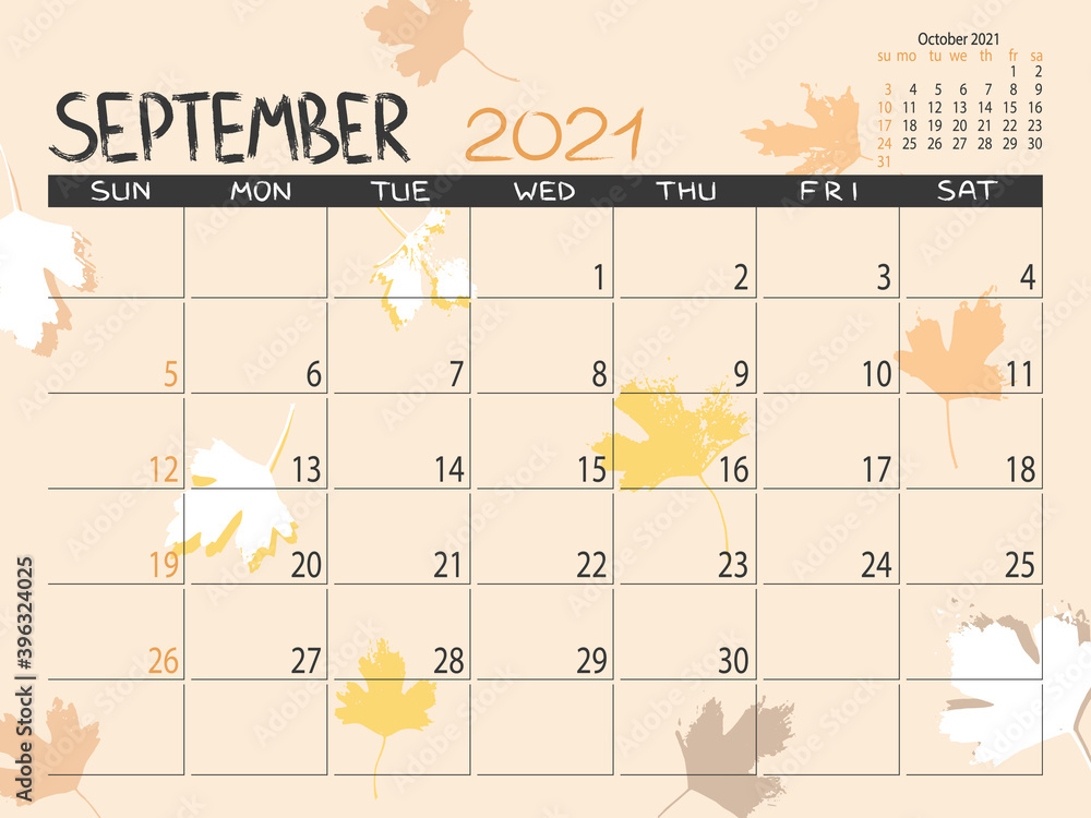 Calendar 2021 year. September 2021 planner. Desctop calendar design ...