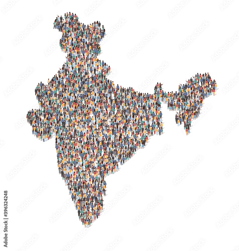 Large group of people forming India map standing together, flat vector ...