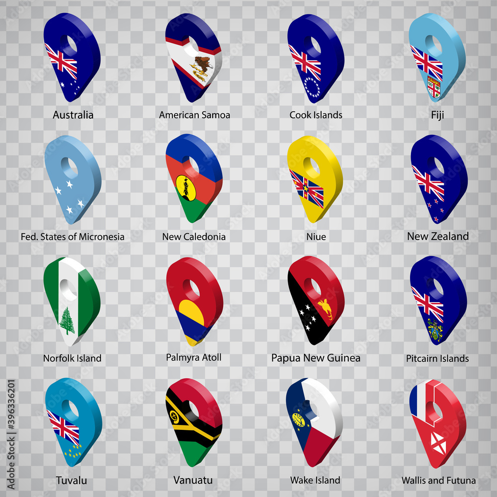 Sixteen Flags of Australia and Oceania countries - alphabetical order ...
