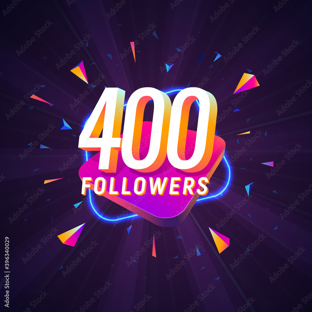 400 followers celebration in social media vector web banner on dark ...