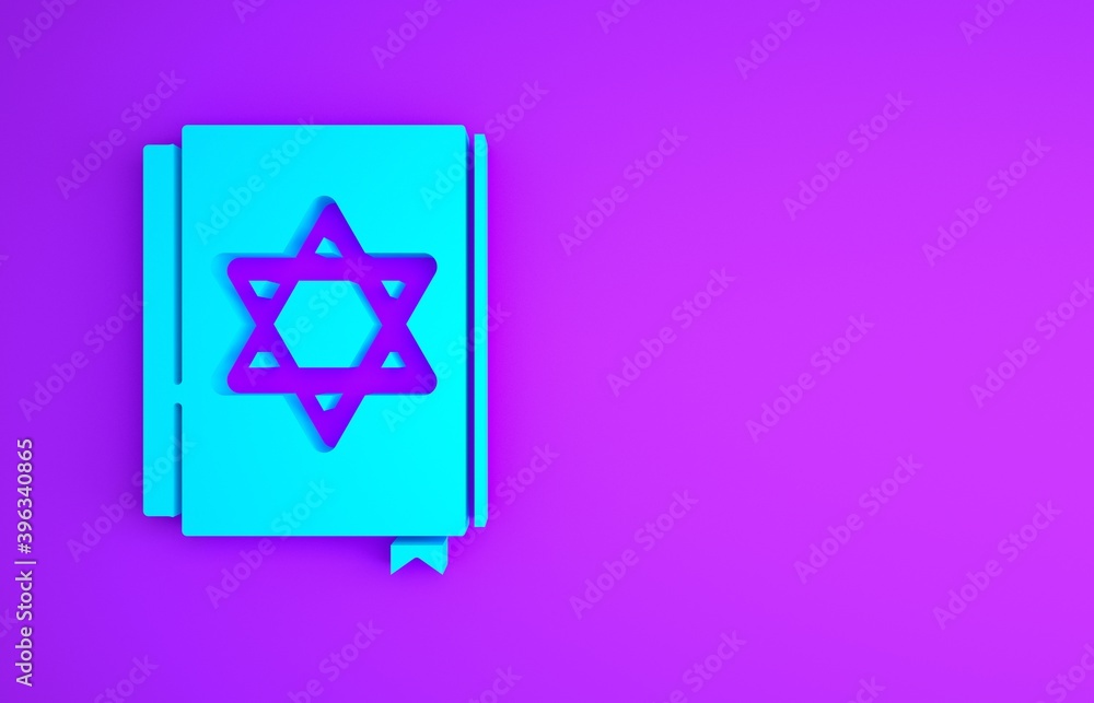 Blue Jewish torah book icon isolated on purple background. Pentateuch ...