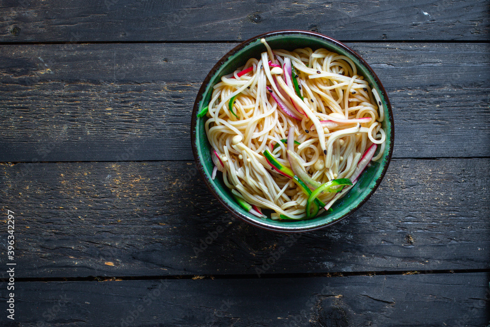 rice noodles vegetables Enoki cellophane pasta Miso Ramen funchose soup ...