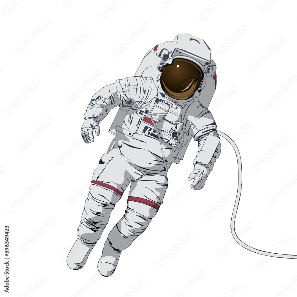 Astronaut in a spacesuit in outer space. On a white background Stock ...