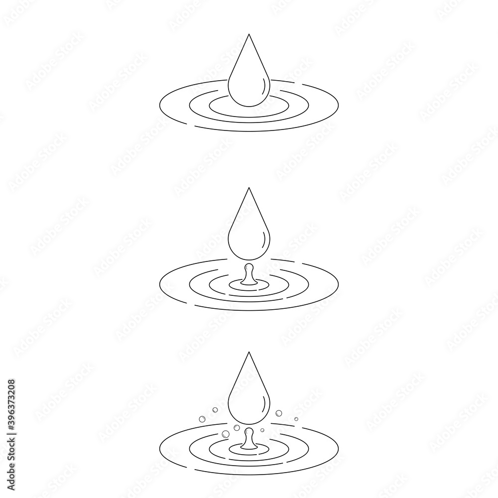 Editable stroke water drop and ripple set. Vector illustration outline ...