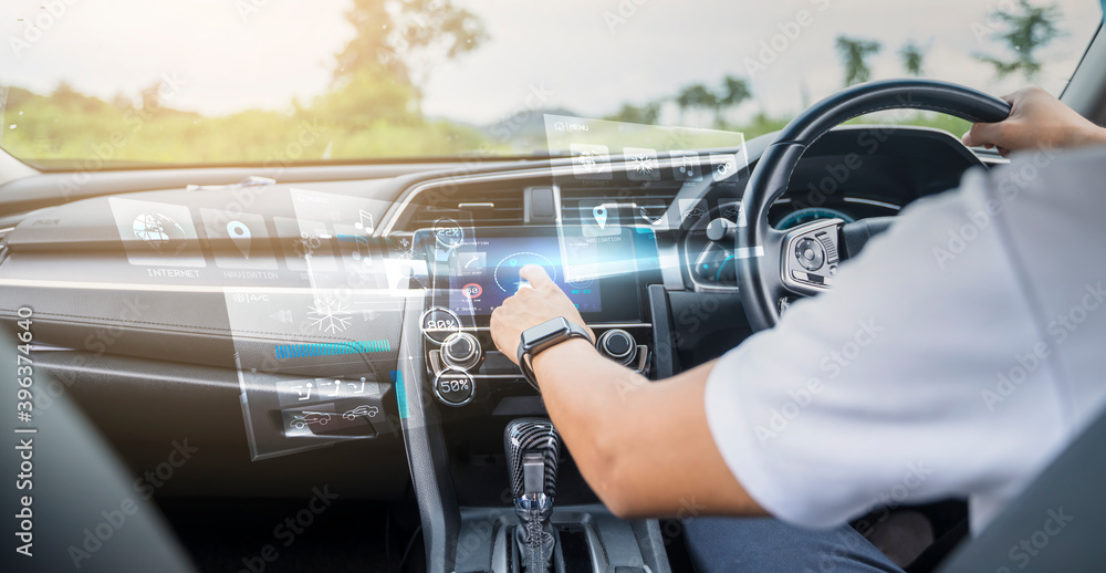 HUD Head Up Display and digital instruments panel autonomous car ...