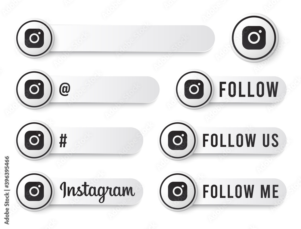 Instagram Buttons Collection with Black Logo. White Social Media Tags ...