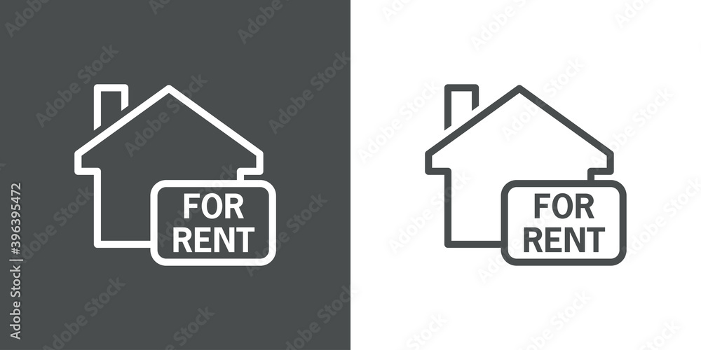 Vetor de Logotipo con casa con cartel con texto FOR RENT con lineas en ...