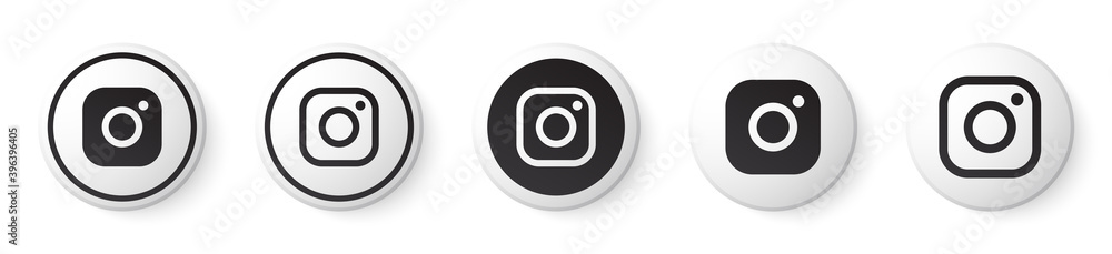 Instagram Circle Shape White Buttons Collection with Black Logo. Social ...