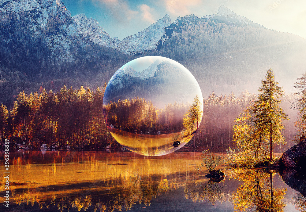 Mirror Sphere Photo Effect Mockup Stock Template | Adobe Stock