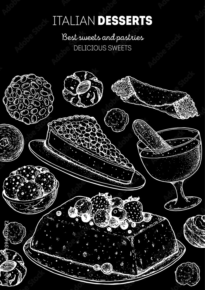 Italian dessert vector illustration. Italian sweet hand drawn sketch ...
