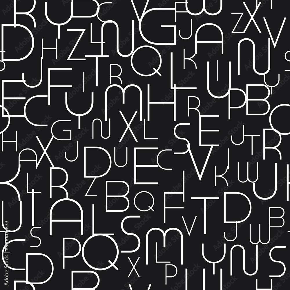 Abstract seamless alphabet pattern with stylish latin letters. Black ...
