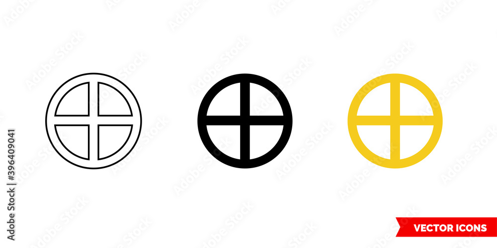 Solar cross icon of 3 types color, black and white, outline. Isolated ...