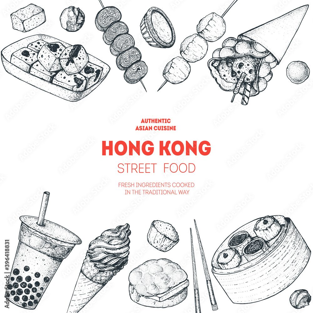 Hong kong street food frame. Chinese food menu design template ...