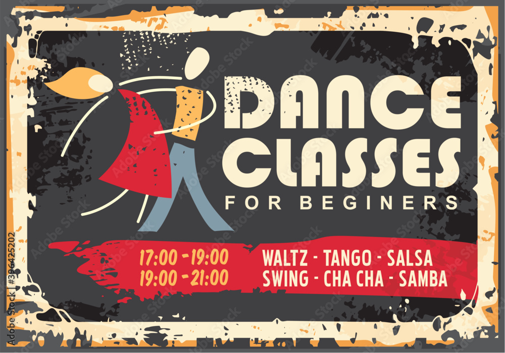 Dance classes vintage sign post design layout. Retro ad for dancing ...