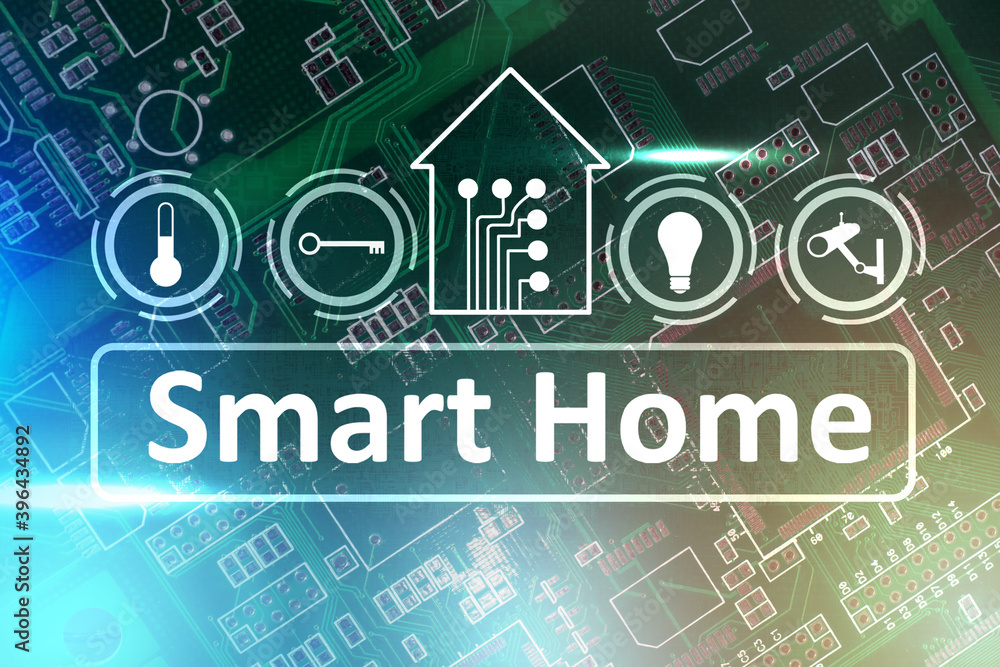 Technical background with the logo of the Smart home. The IOT concept ...