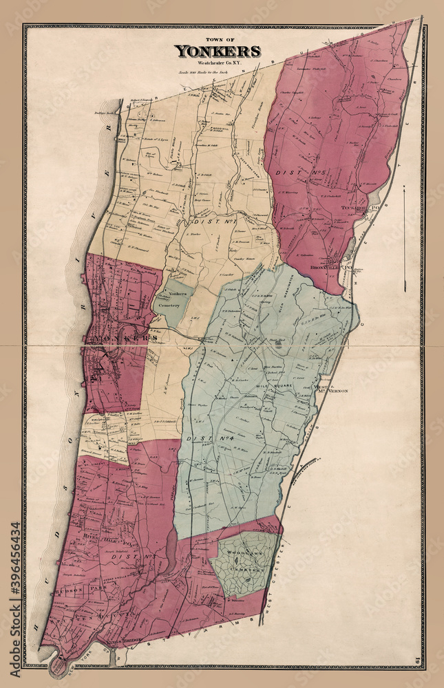 Yonkers, Westchester County, NY, Antique Map, circa 1868. Show ...