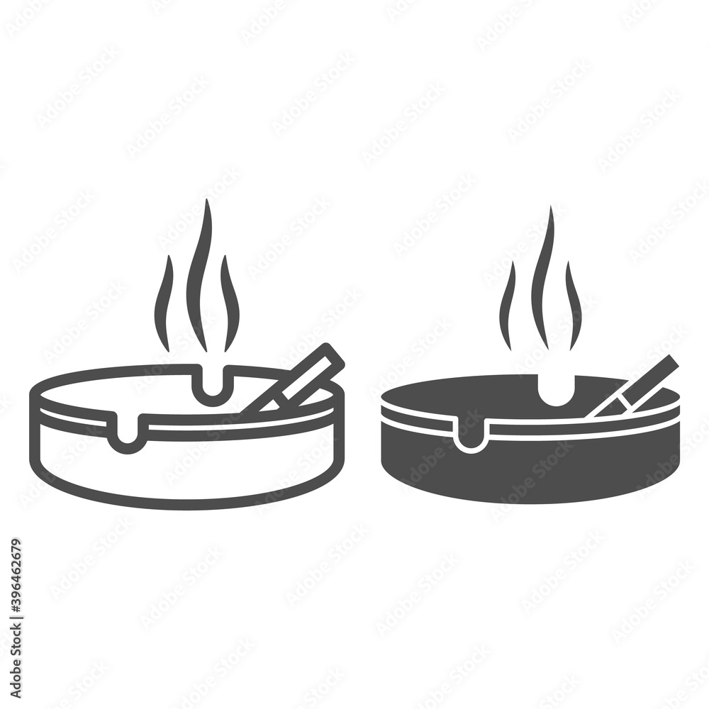 Cigarette in ashtray line and solid icon, Bartenders Day concept, ash ...