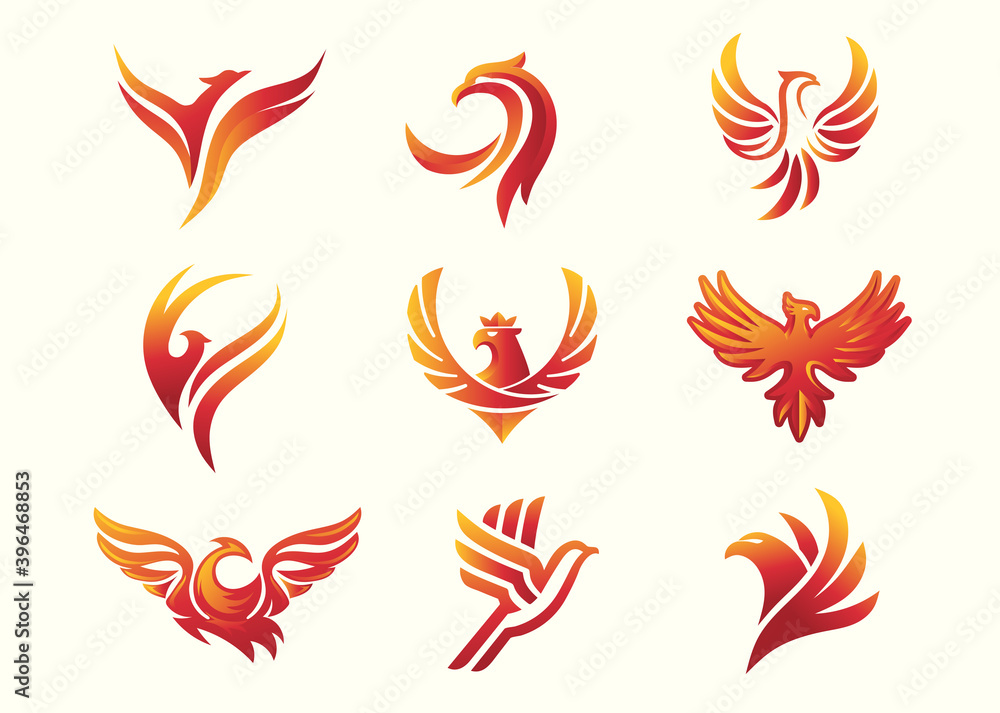 phoenix bird logo concept, red bird logo design, phoenix vector logo ...