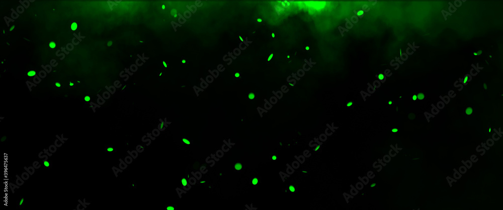 Perfect green fire particles embers sparks on black background ...