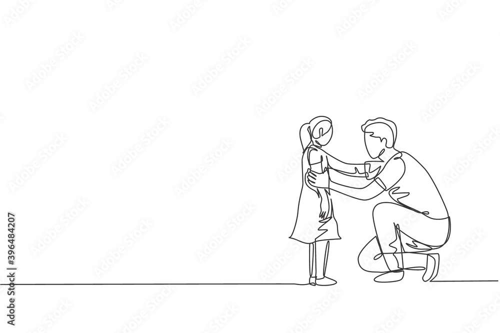 Single continuous line drawing of young dad giving some wise advice ...