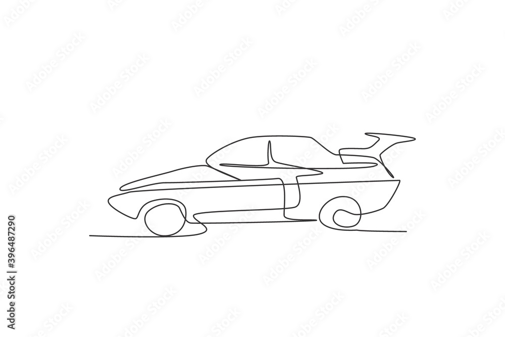 One continuous line drawing of classic sedan car from side view ...