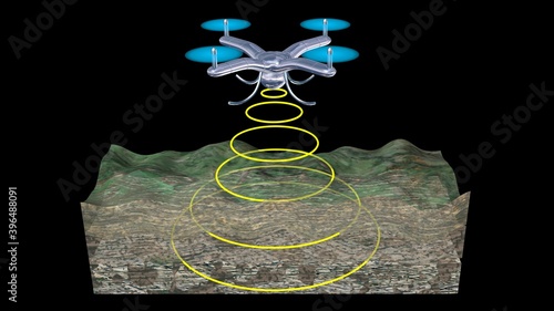 Ground penetrating radar Drone GPR scanning earth. GPR emits scan ...