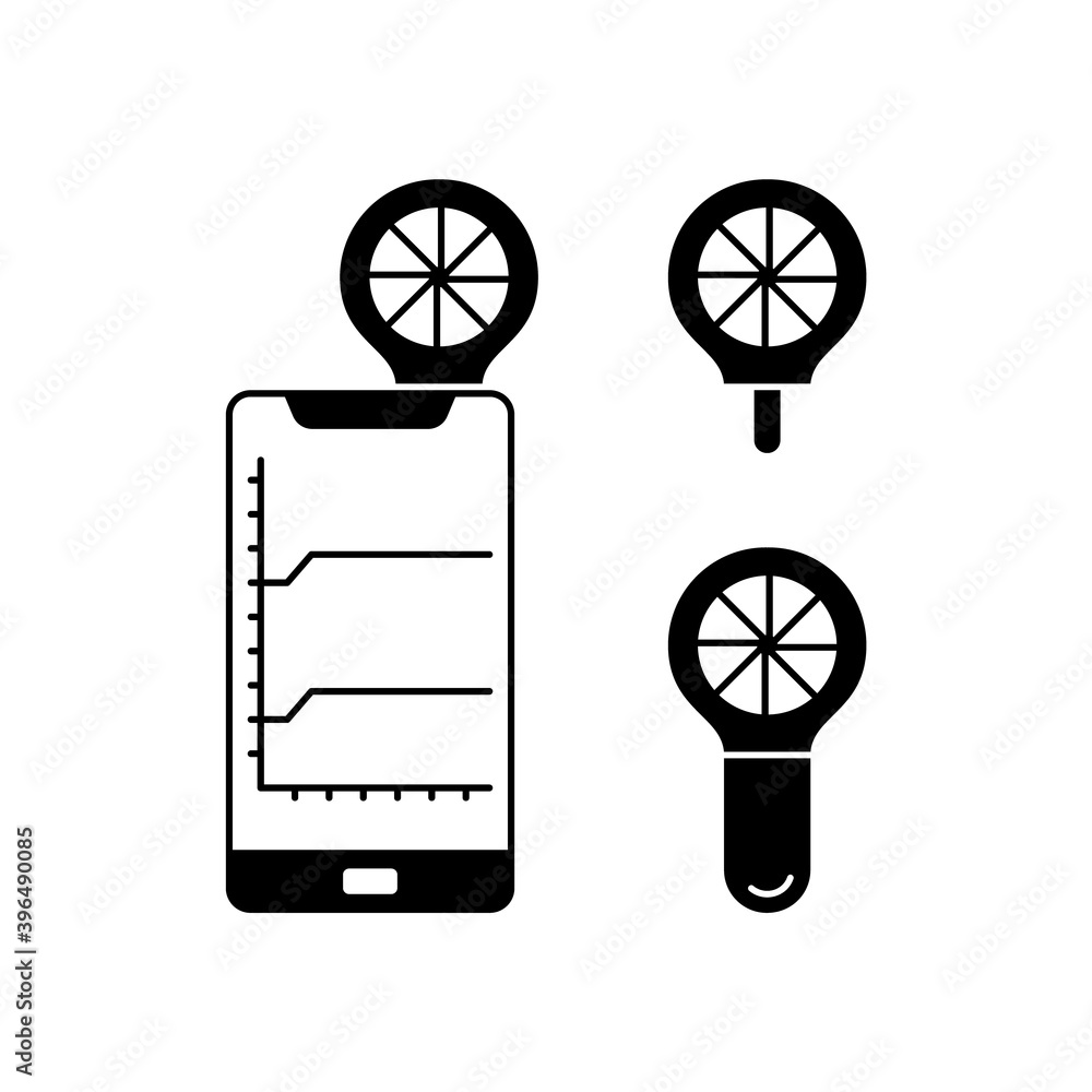 Mobile peak flow meter, silhouette pictogram. Outline icons set of ...