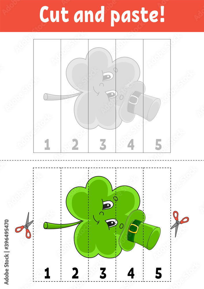 Learning numbers 1-5. Cut and glue. Cartoon character. Education ...