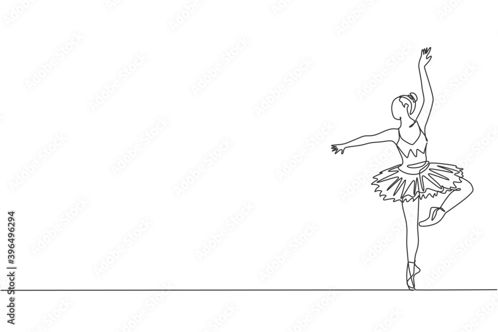 One continuous line drawing of young graceful woman ballet dancer ...