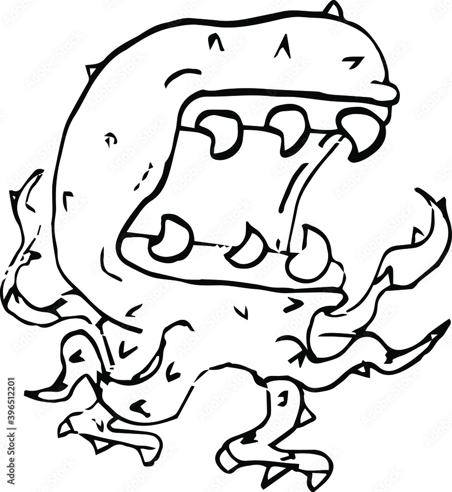Vector drawing of a scary monster. Evil monster. Stock Vector | Adobe Stock