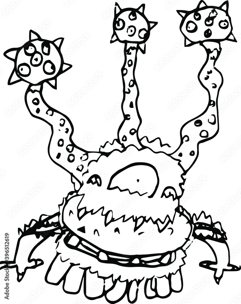 Vector drawing of a scary monster. Evil monster. Stock Vector | Adobe Stock