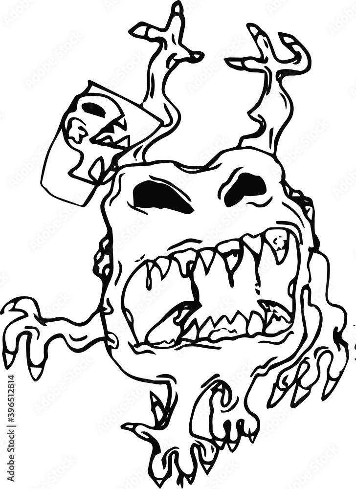 Vector drawing of a scary monster. Evil monster. Stock Vector | Adobe Stock