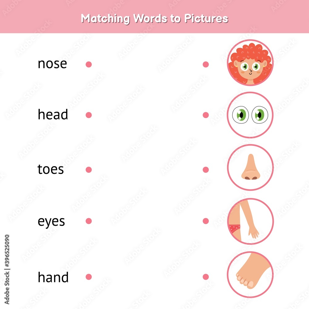 Match the words to pictures. Learn to read matching game for kids Stock ...