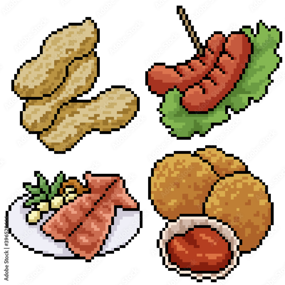 pixel art set isolated snack meal Stock Vector | Adobe Stock