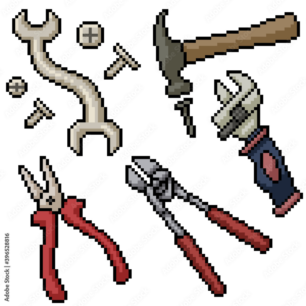 pixel art set isolated house tool Stock Vector | Adobe Stock
